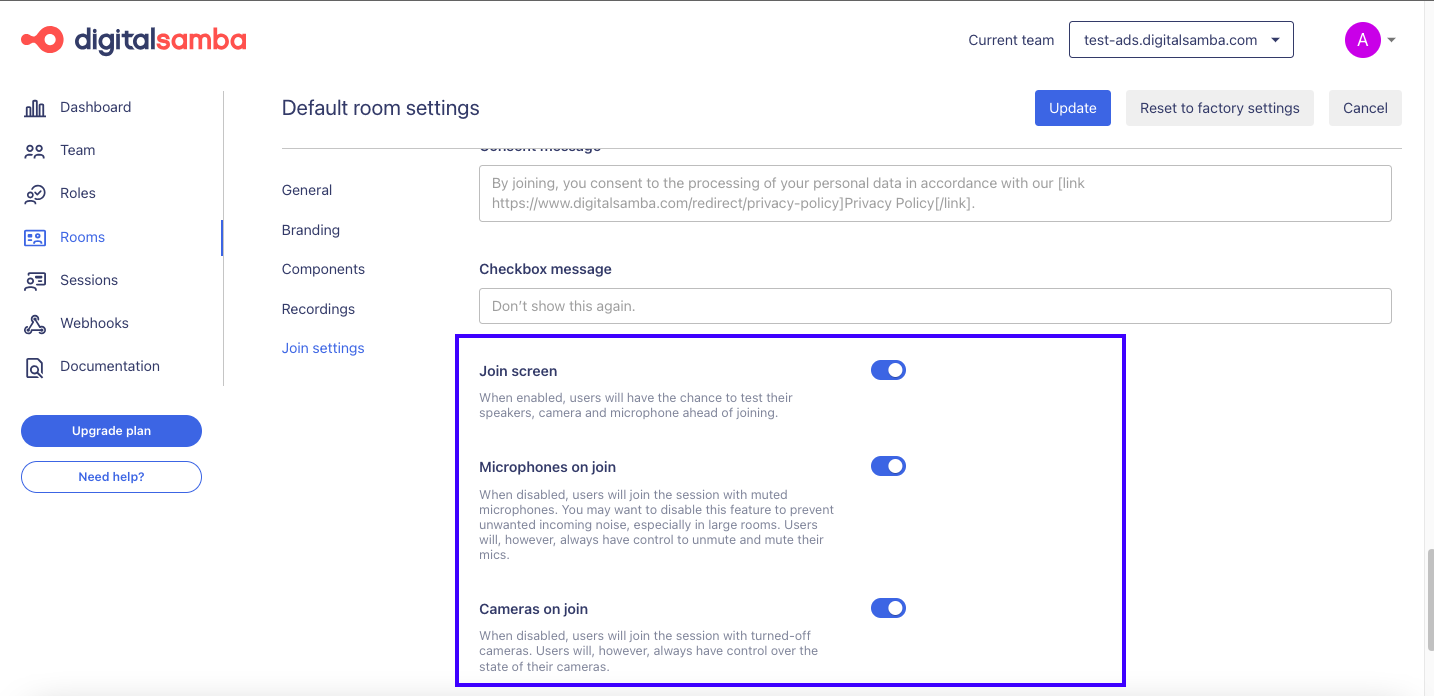 How To Configure Your Room Default In Digital Samba Using The Dashboard